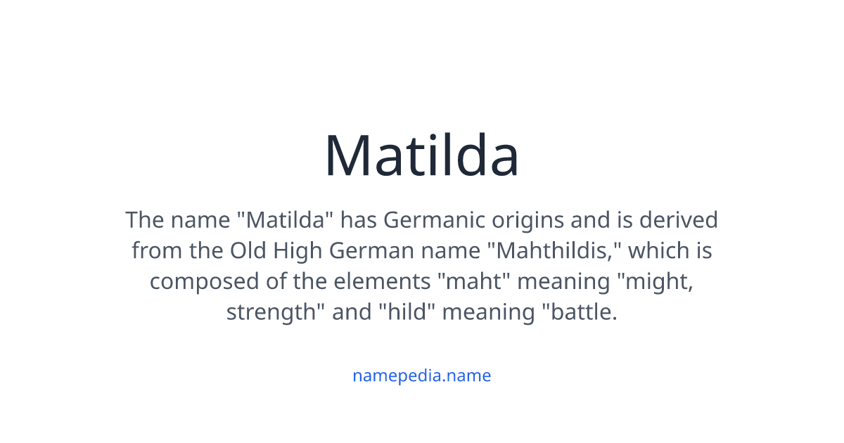 Matilda - Meaning, Nicknames, Origins and More | Namepedia