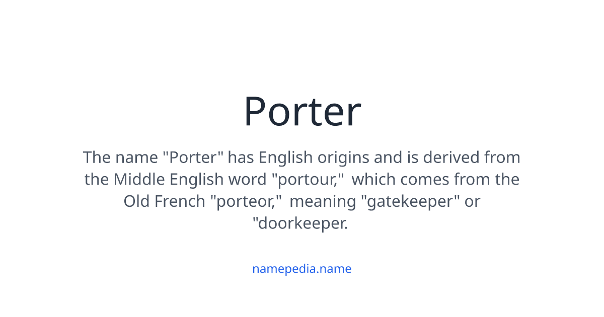 Porter - Meaning, Nicknames, Origins and More | Namepedia