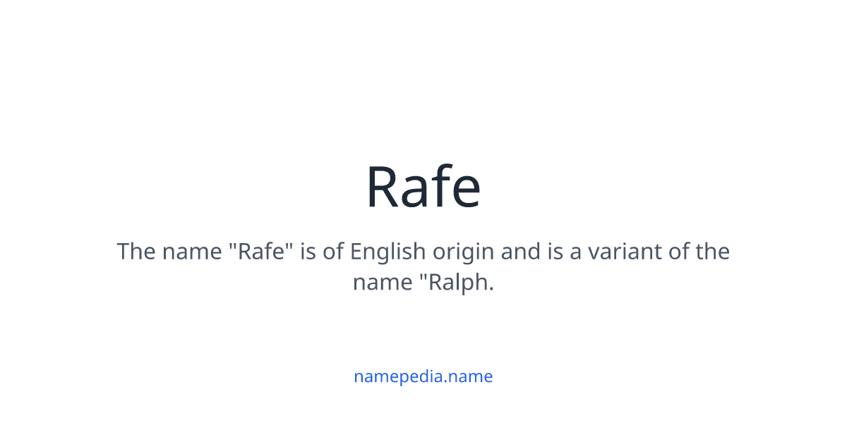 Rafe - Meaning, Nicknames, Origins and More | Namepedia