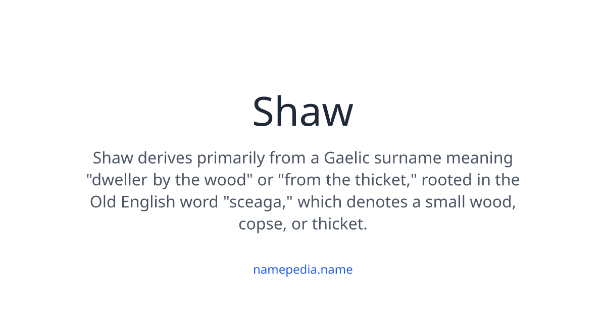 Shaw Meaning, Origin, Nicknames & Popularity | Namepedia