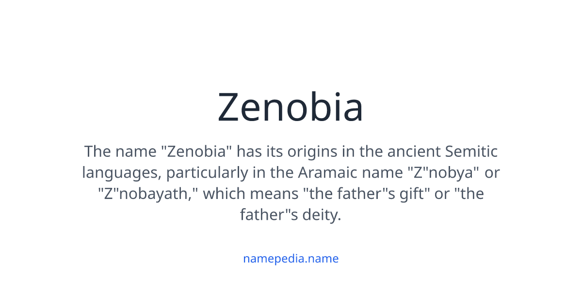 Zenobia - Meaning, Nicknames, Origins and More | Namepedia